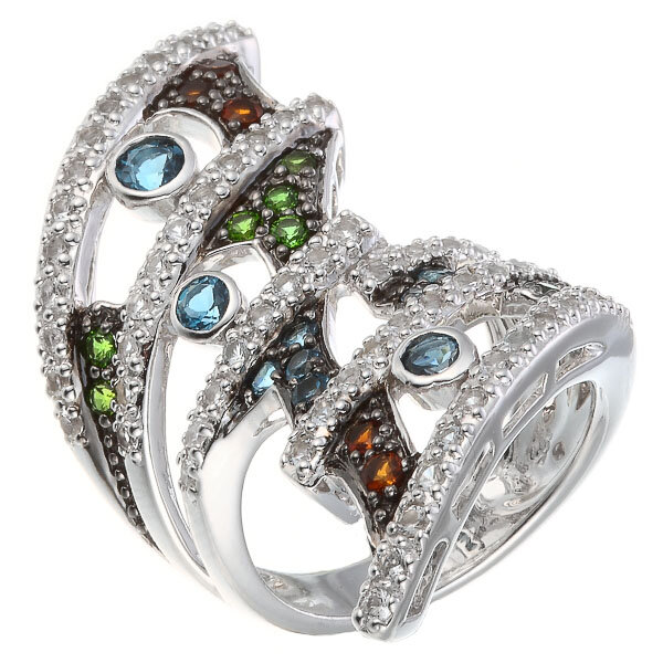 Кольцо, серебро, 925 проба, турмалин, топаз, цитрин