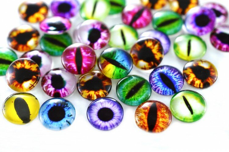 Кабошон стеклянный круглый с принтом Глаз, 12х4мм, микс цветов, 2030-014, 10шт