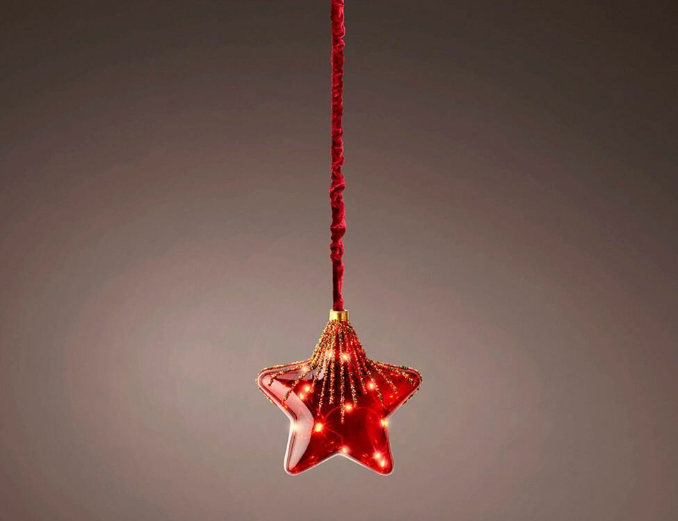 Светящееся украшение звезда, стекло, 15 тёплых белых микро LED-огней, 80х20 см, таймер, батарейки, Kaemingk