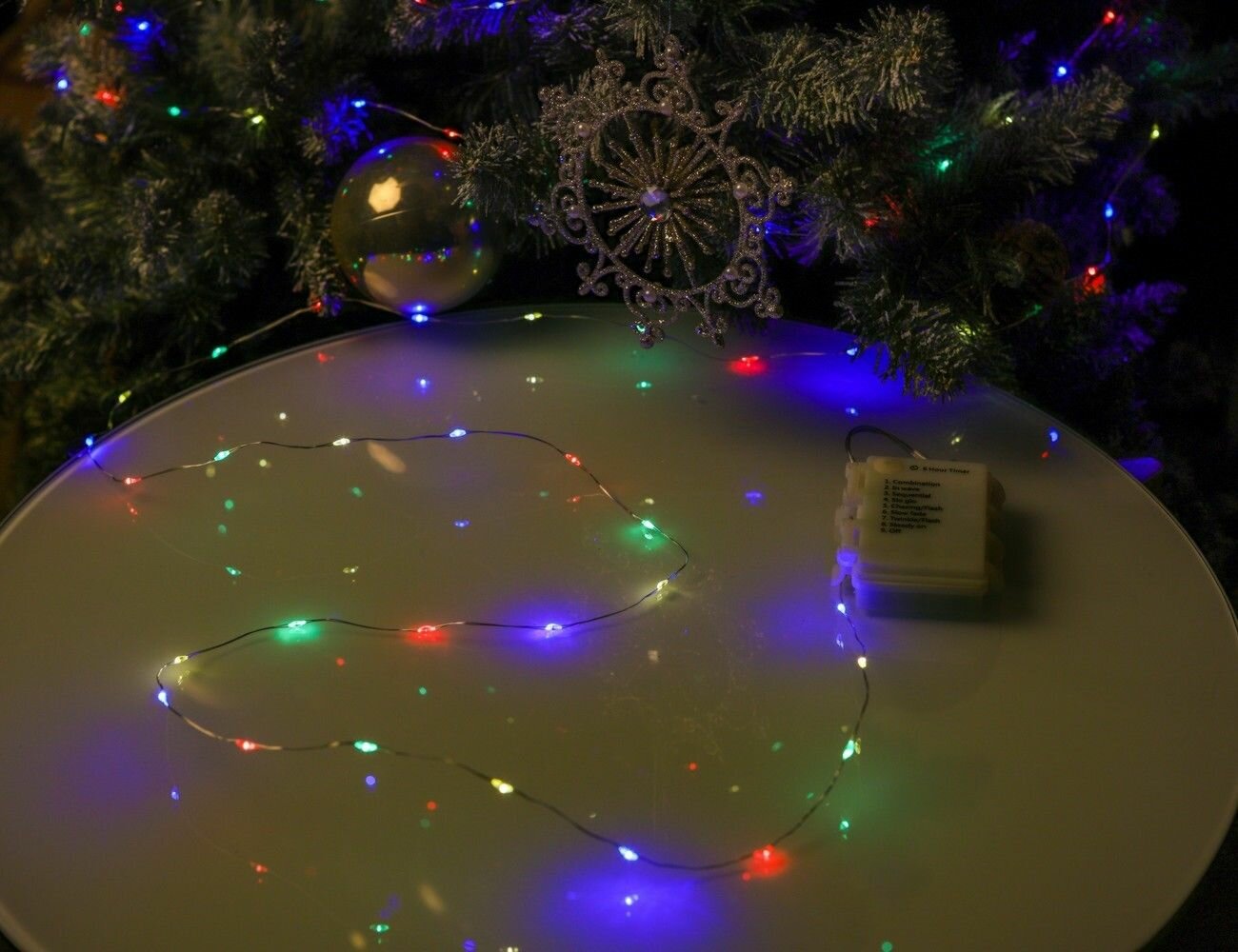 Гирлянда 160 разноцветных mini LED-огней, 8 м, серебристый провод, контроллер, таймер, батарейки, уличная, Koopman International