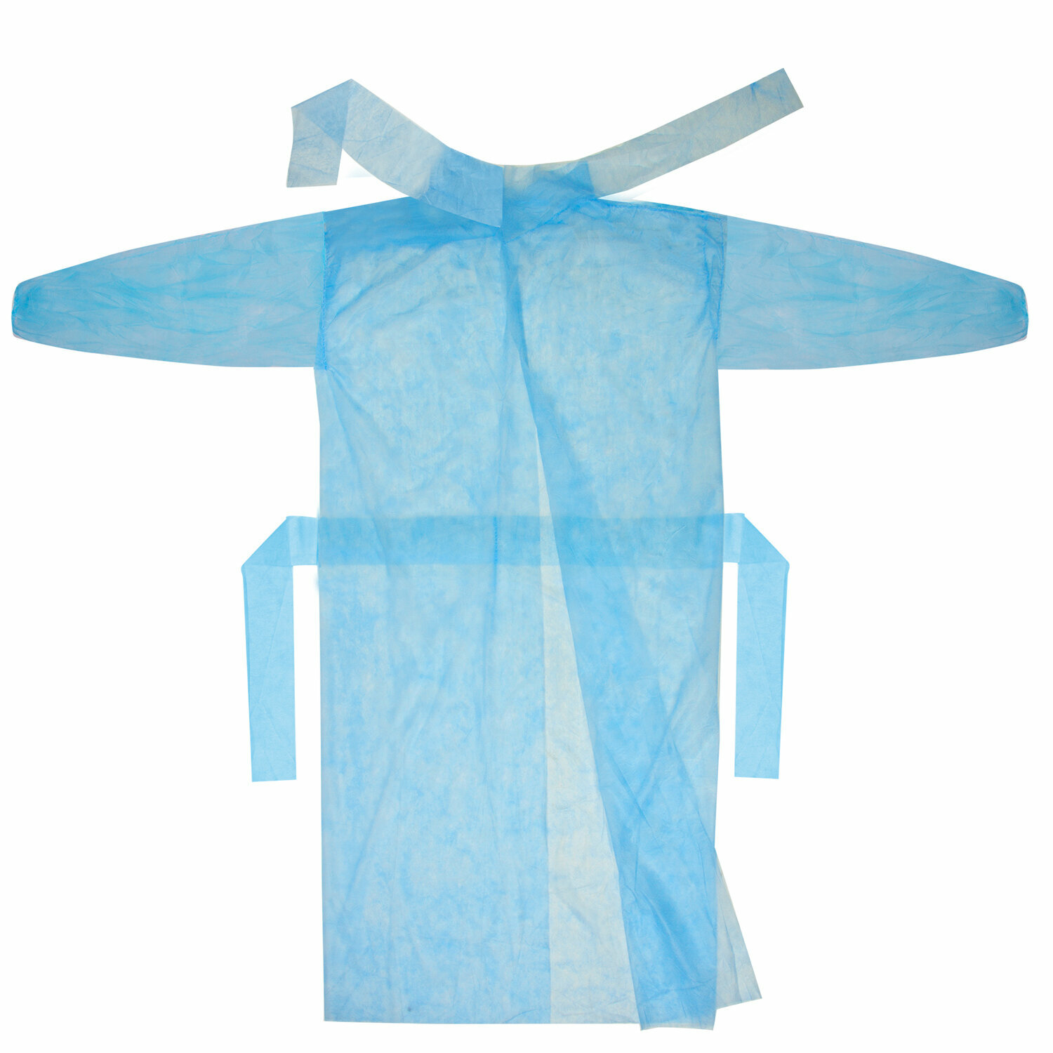 Халат одноразовый голубой на завязках комплект 10 шт, XXL, 56-58 размер, 140 см, рукав на резинке, 25 г/м2, снаблайн