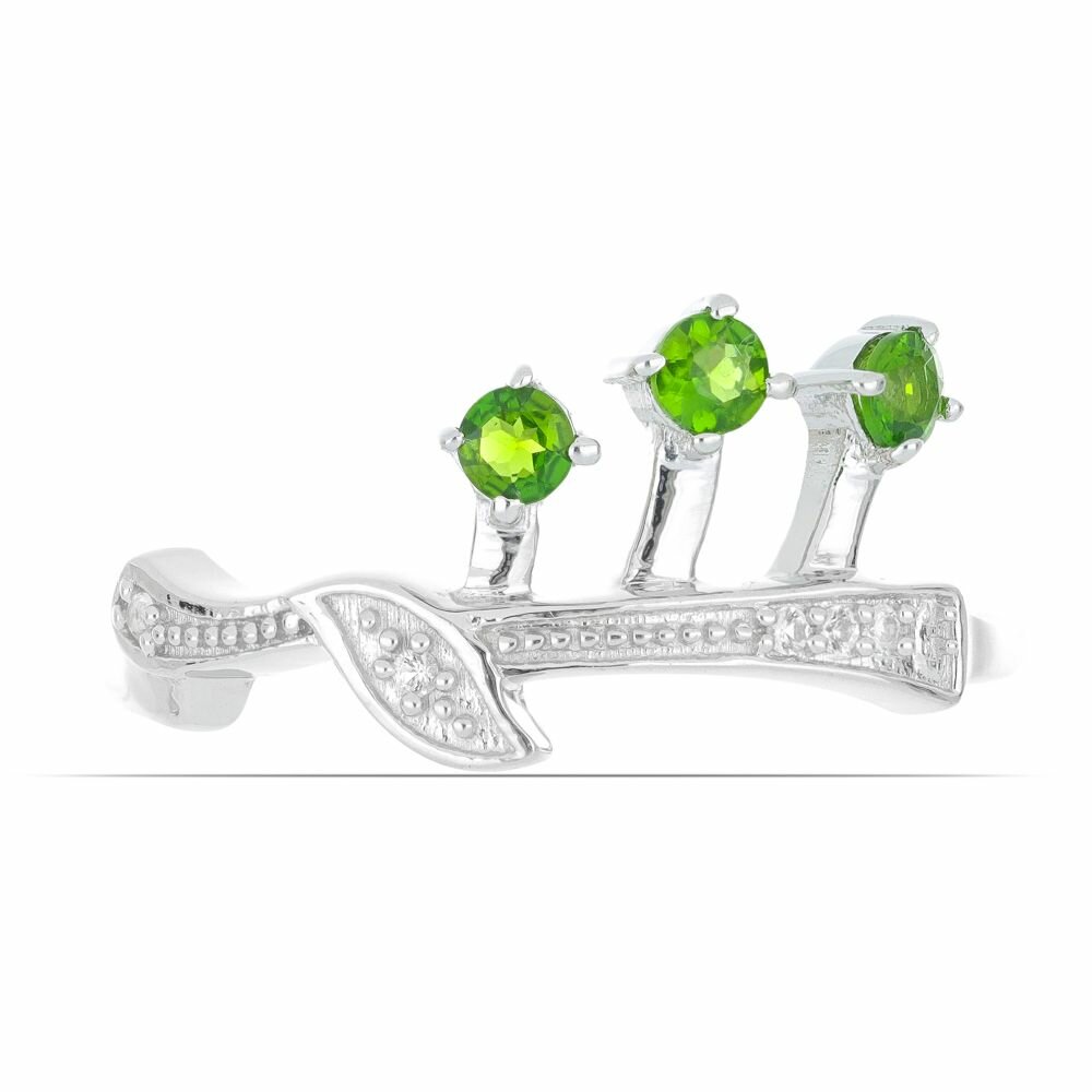 Кольцо тонкое, серебро, 925 проба, родирование, хромдиопсид, топаз