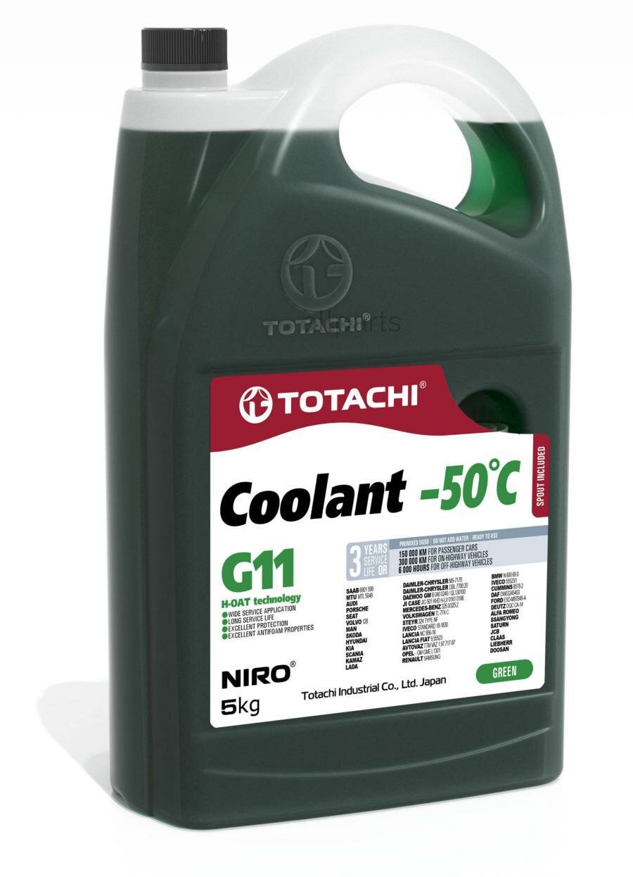 TOTACHI 44705 Антифриз, готовый раствор NIRO COOLANT G11 -50°C зелёный 5кг