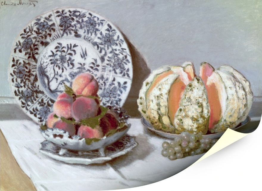 Картина для интерьера "Натюрморт с дыней", Клод Моне, печать на холсте (41х30 см / без подрамника)