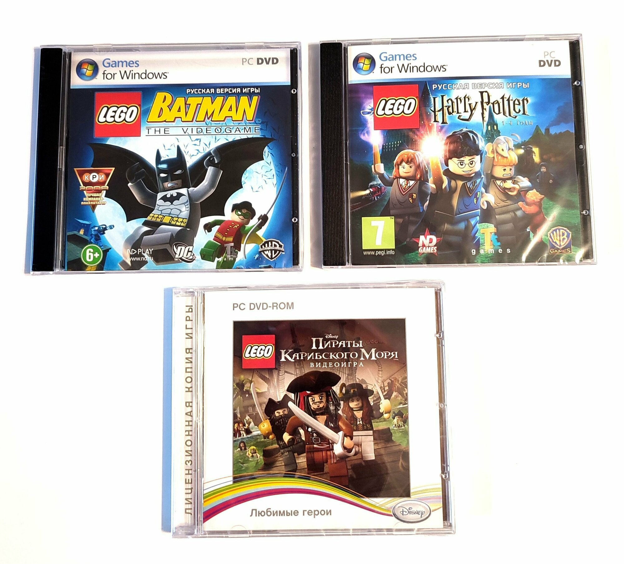 Видеоигры. LEGO Batman / Harry Potter 1-4 года / Пираты Карибского моря (для Windows PC, русская версия) аркады, приключения, 6+ / 1-2 игрока, 3 бокса