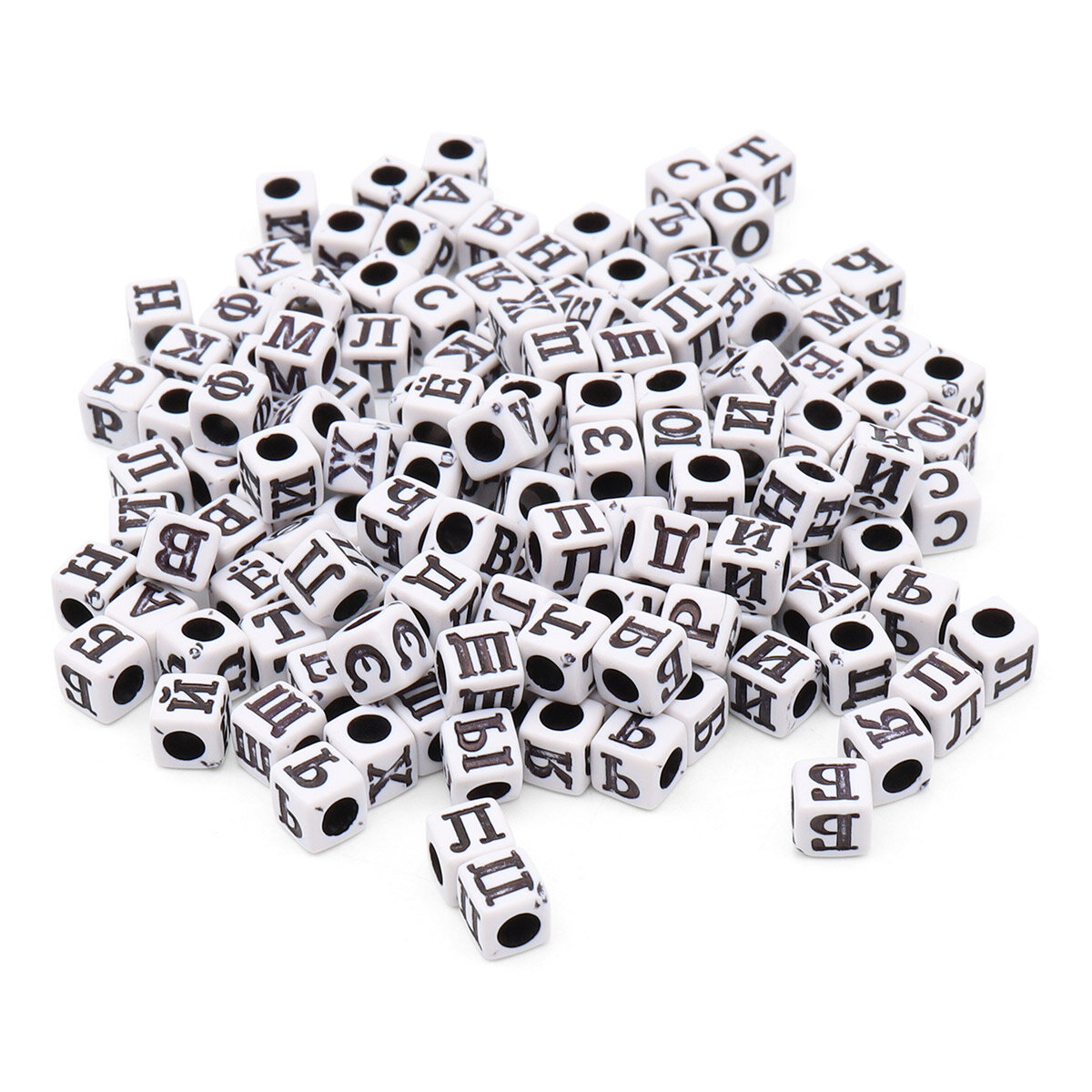 Бусины с русскими буквами, черный центр 6*6мм, 150шт/упак, Astra&Craft