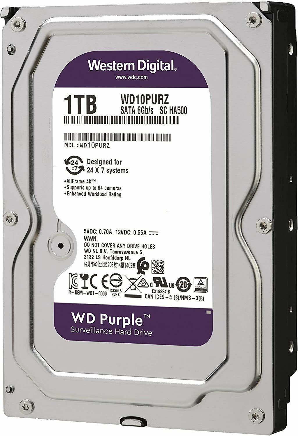 Внутренний жесткий диск Western Digital Б/У / WD PURPLE / для видеонаблюдения камер, 1 шт.