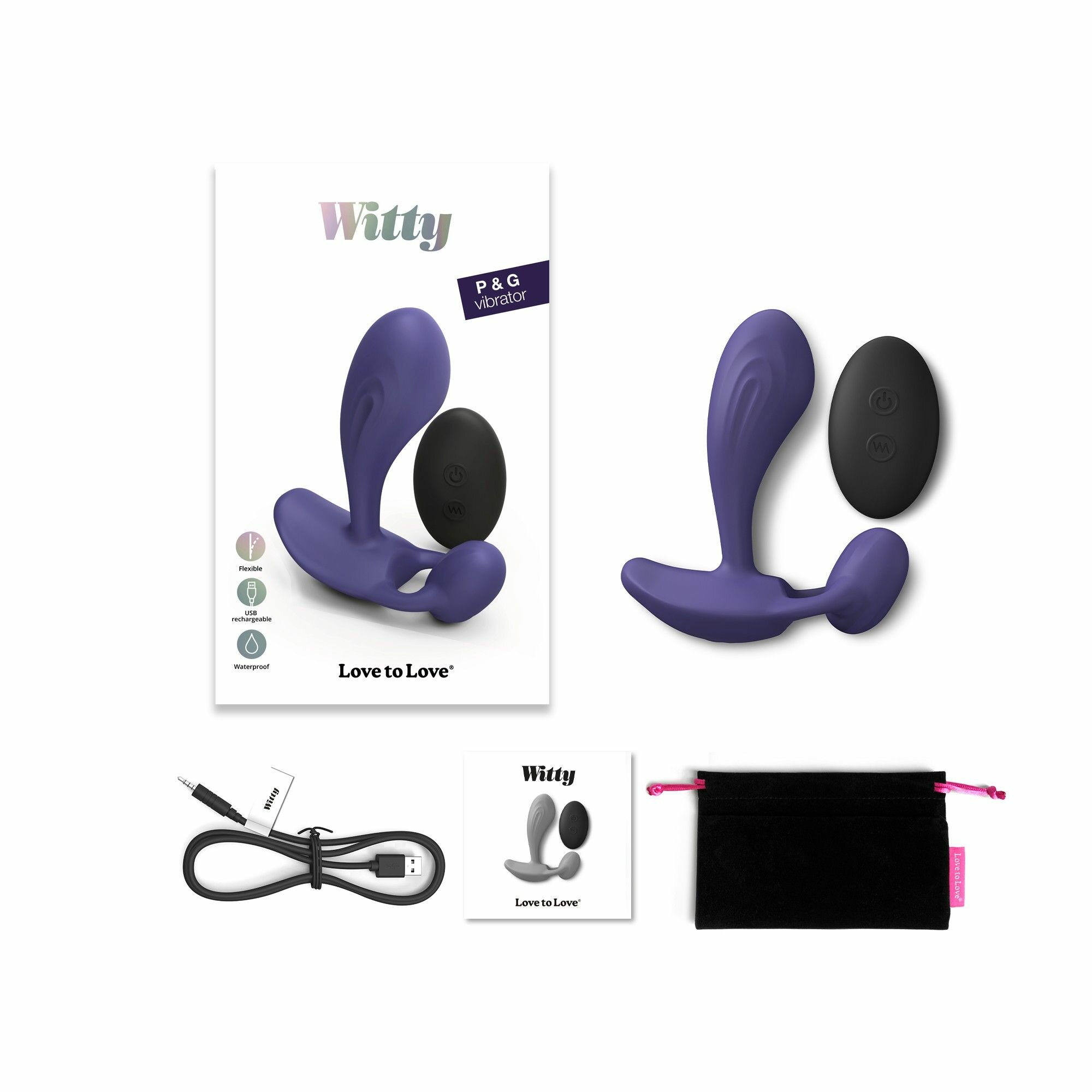 Темно-синий вибромассажер Witty P&G Vibrator with Remote Control, темно-синий