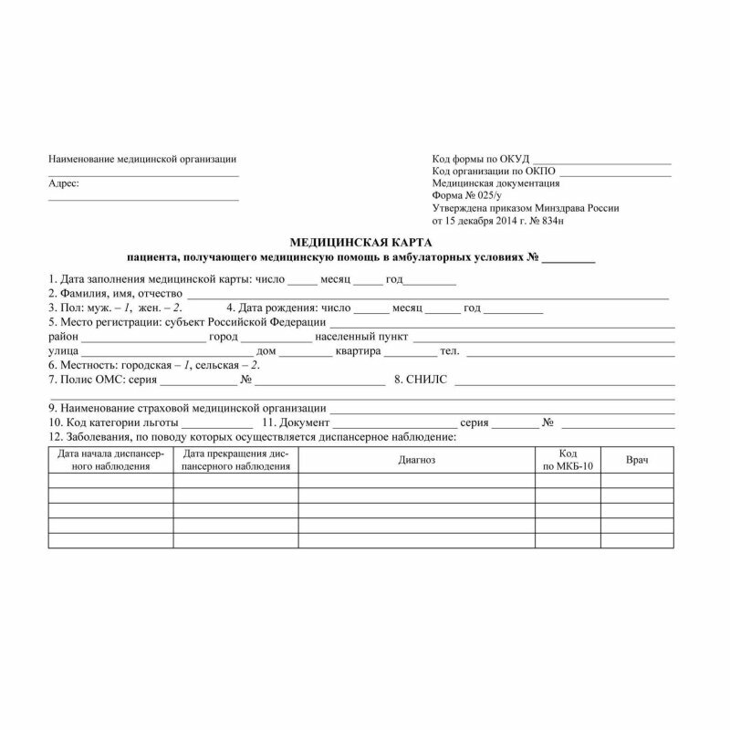 Карта медицинская пациента, получ. мед. помощь в амбул. услов КЖ-412/1,10шт/уп Учитель-Канц 1792255