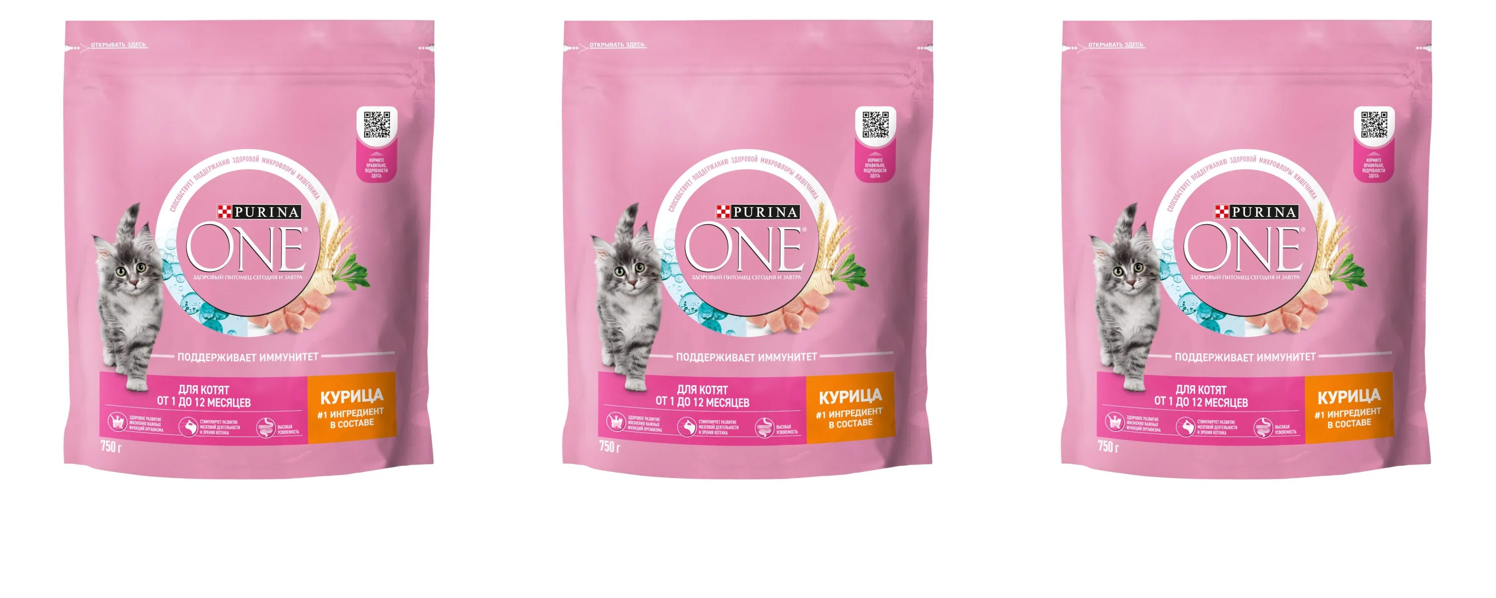 Сухой корм для Котят с курицей и цельными злаками 750 гр Х3