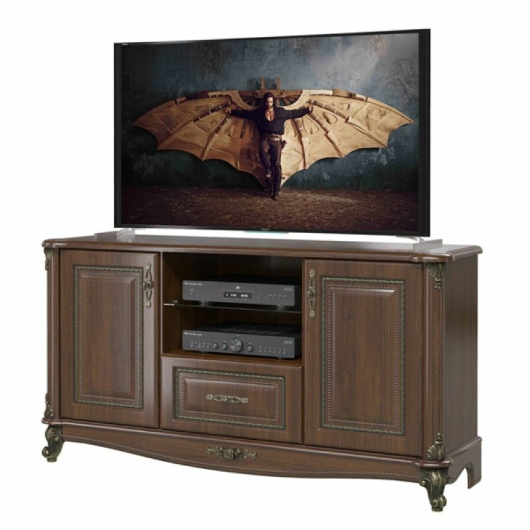 Комод под телевизор с полками деревянный коричневый 135х48х68 см