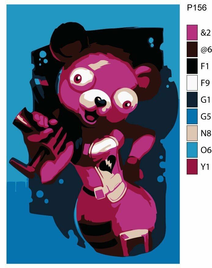 Детская картина по номерам P156 "Игра Fortnite (Фортнайт). Розовый плюшевый мишка" 20x30