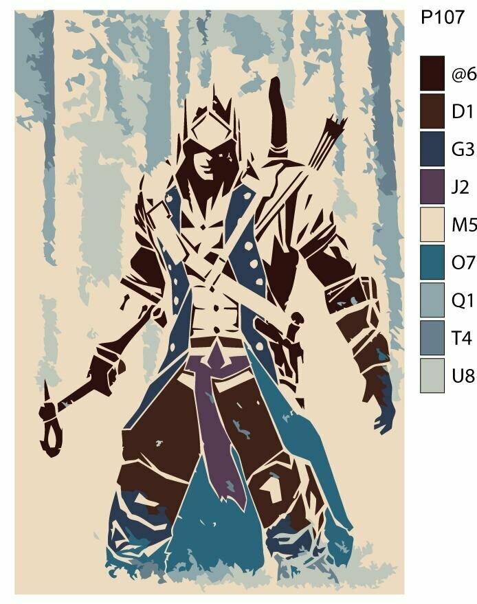 Детская картина по номерам P107 "Игра: Assassin's Creed (Ассасин крид). Радунхагейду / Коннор" 20x30