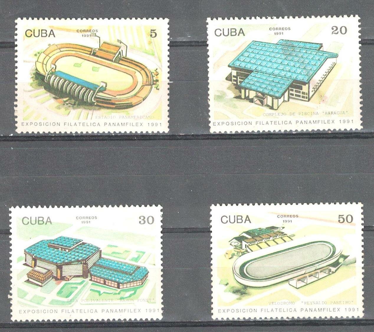 Почтовые марки Куба 1991г. "Панамериканская выставка марок "PANAMFILEX 1991" Архитектура, Спорт, Стадионы, Филателистические выставки MNH