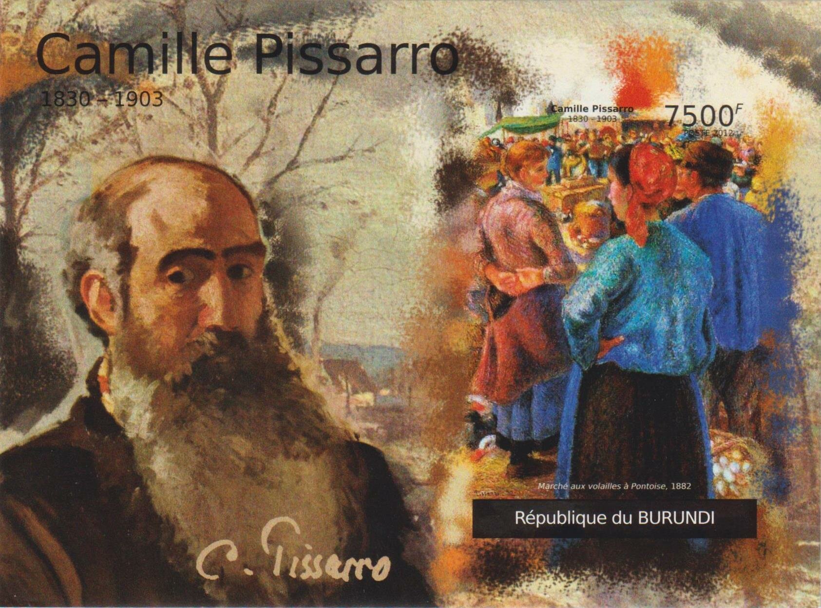 Почтовые марки Бурунди 2012г. "Картины Камиля Писсаро, 1830-1903 гг." Картины, Художники MNH