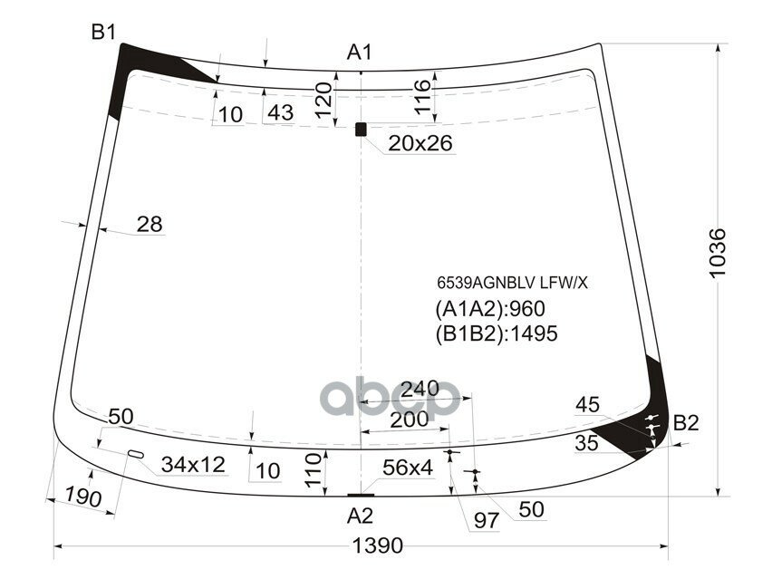 Стекло лобовое Peugeot 206 98-09 XYG арт. 6539AGNBLV LFW/X