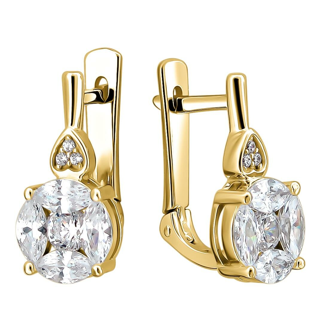 Серьги, желтое золото, 585 проба, фианит