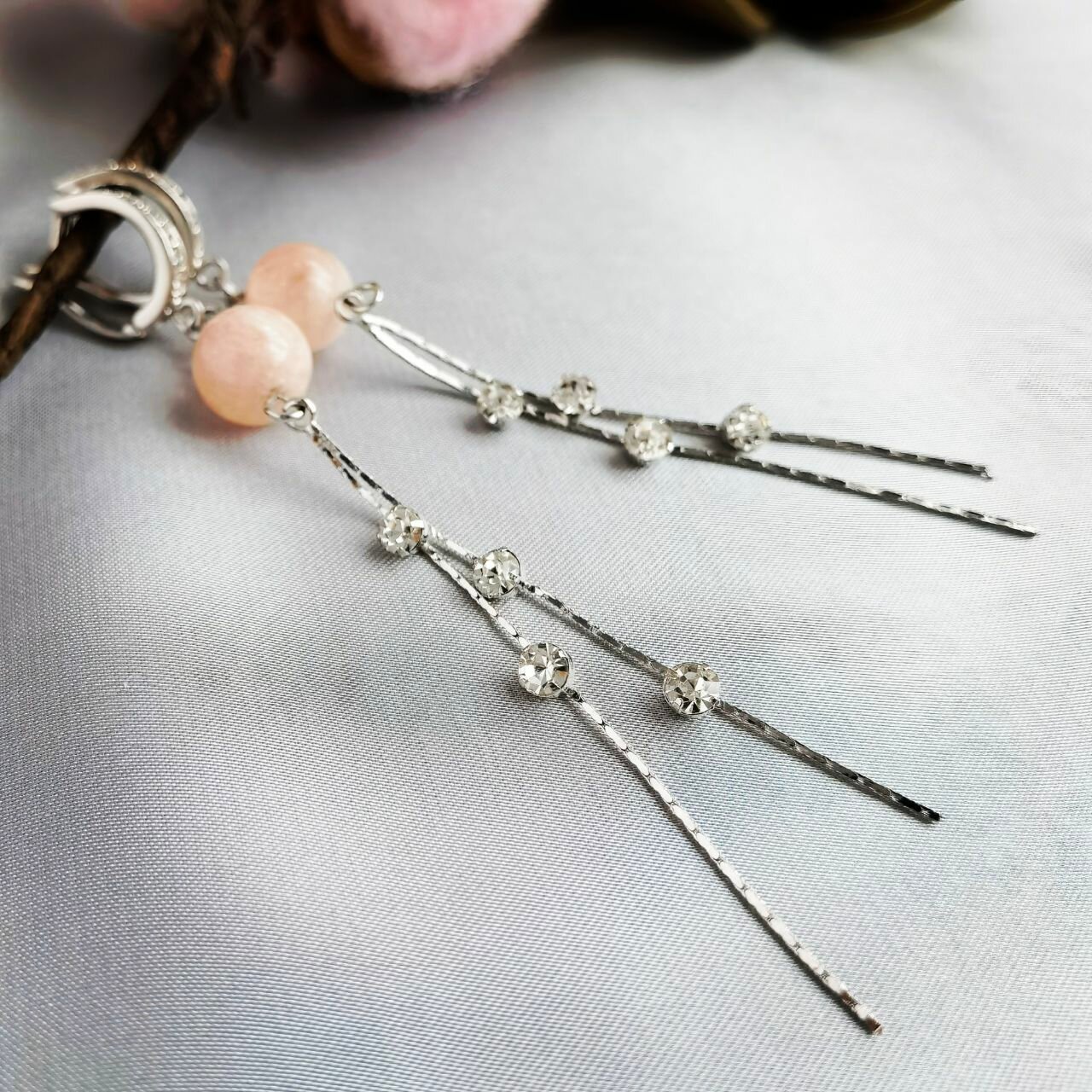 Серьги с подвесками, берилл