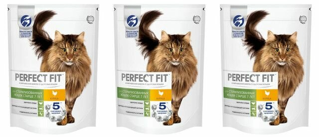 Perfect Fit Корм сухой для кошек старше 7 лет Курица, 650 г, 3 упаковки