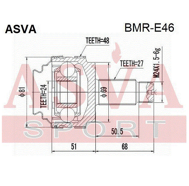 ASVA bmr-e46 (33217547069 / 33217547070) шрус наружный задний 24x69x27 BMW (БМВ) 1-ser 3-ser 320