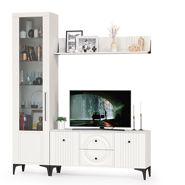 Валенсия Гостиная № 055, цвет ЛДСП белый шагрень/МДФ белый шагрень