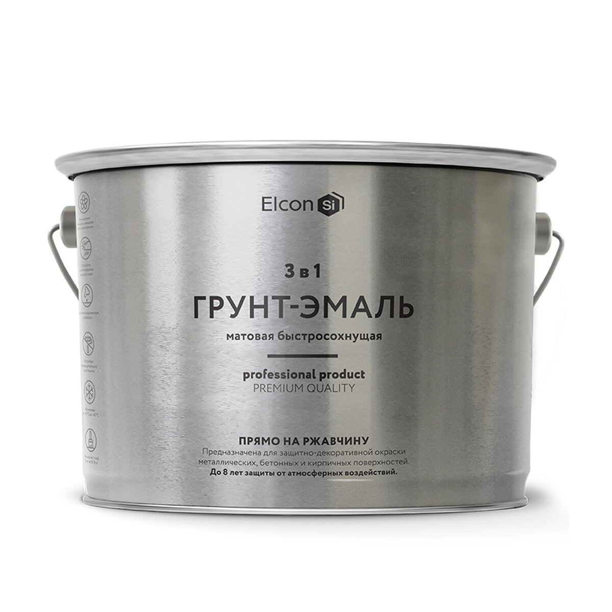 Грунт-эмаль ELCON по ржавчине, 3в1, матовая графит, 10 кг