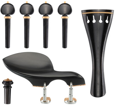 Viola accessory set Acura Meister Preciso AS-ASGRL622 - Preciso grade viola accessory set of ebony with boxwood trim. Hill pegs, tailpiece of round design, Guarneri chin rest with English mount and inSight end pin.