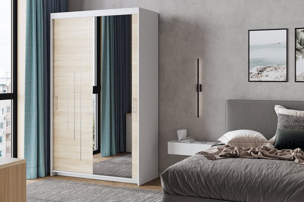 Шкаф-купе МебельЛэнд24 Валмиера - 3 150x50x250 для одежды двухдверный с зеркалом