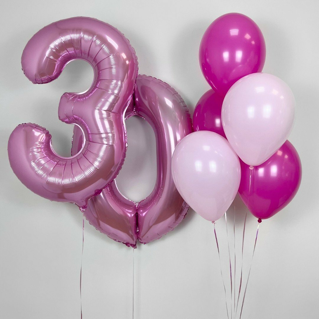 Шары-цифры на 30-летие, 2 шара-цифры и 5 латексных
