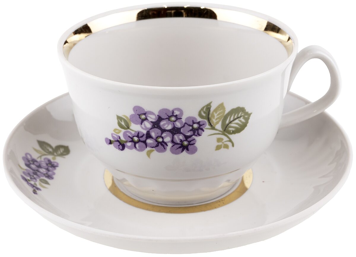 Чайная пара "Сирень", фарфор, винтаж, Рижский фарфоровый завод, СССР, 1980-е гг