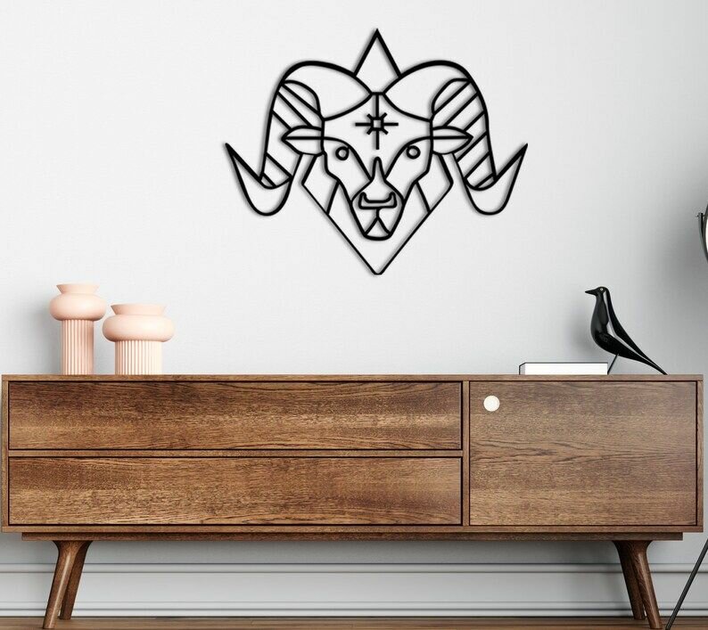 Декоративное панно деревянное, Овен (черный цвет)