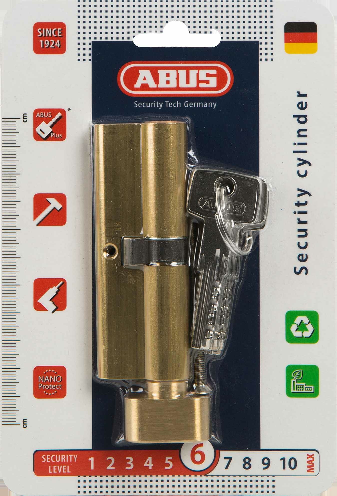 Цилиндр Abus KD6MM Z45/K45, 45x45 мм, ключ/вертушка, цвет золото
