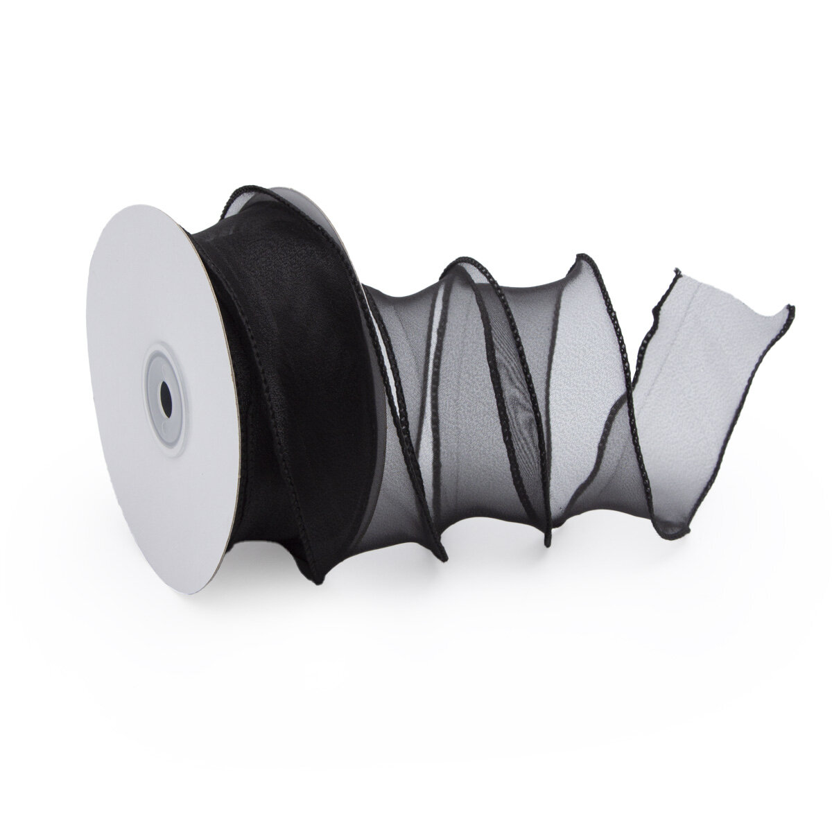 Лента капроновая для бантов и рукоделия 38 мм*18,29 м, органза, с волнистым краем, черная, Айрис