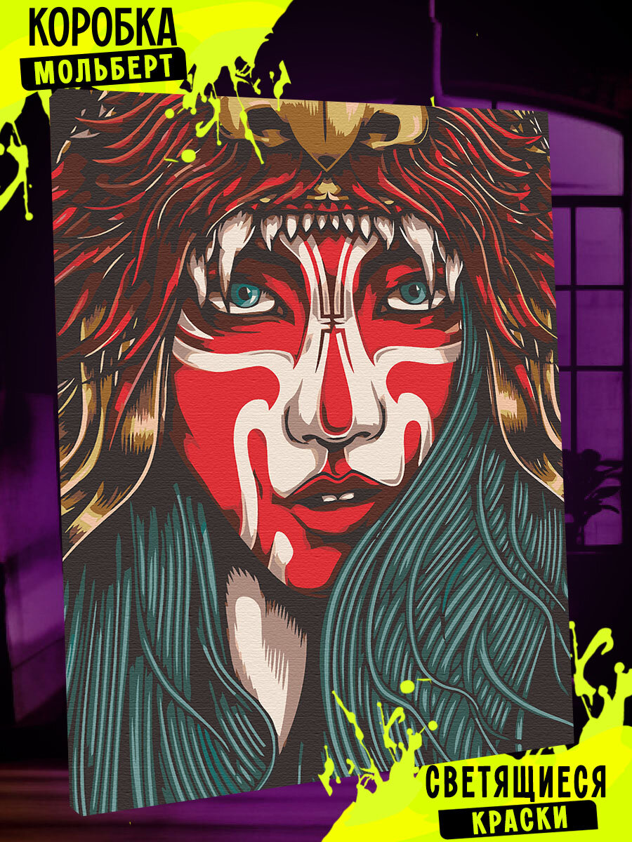 Картина по номерам светящаяся в темноте Индеец холст на подрамнике 40х50