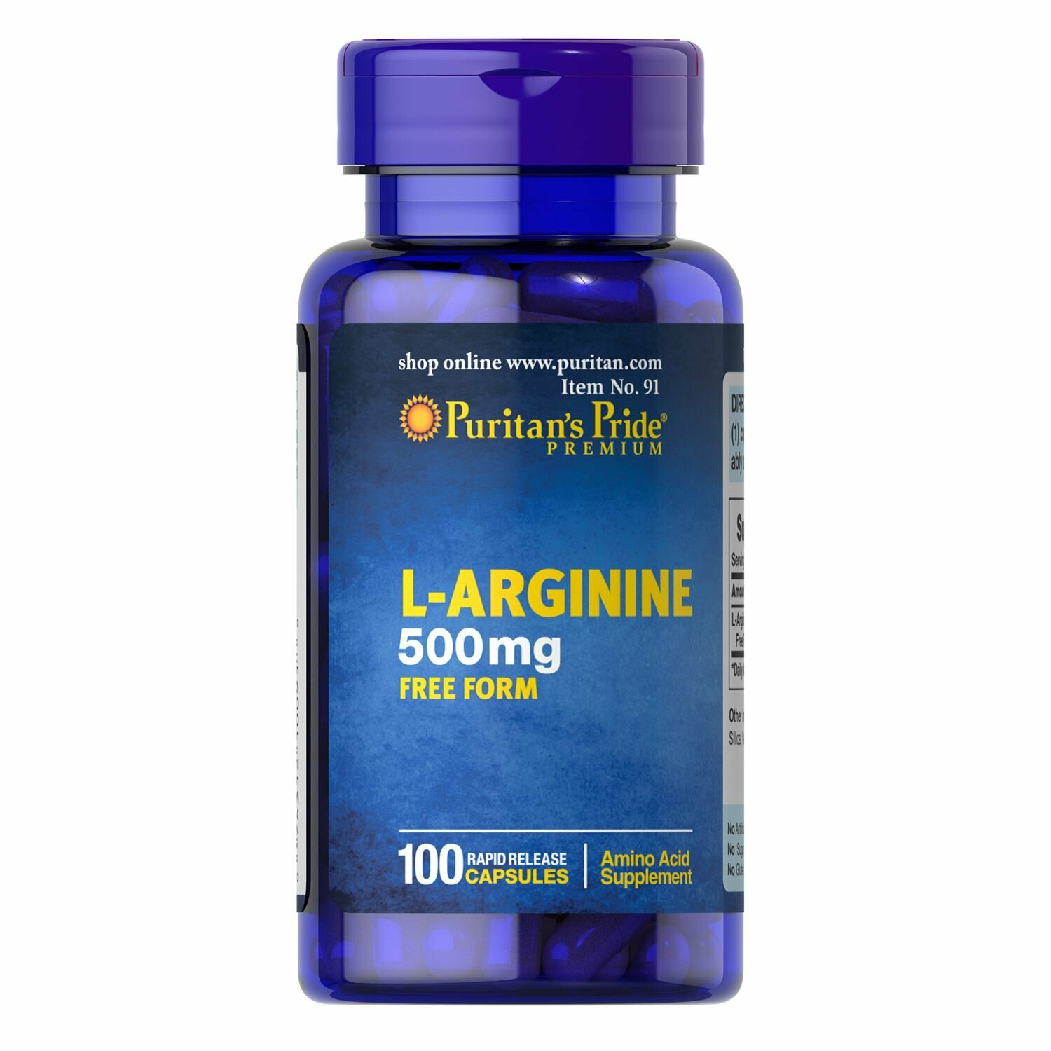 Аминокислота L-arginine 500 mg, Puritans Pride 100 капсул