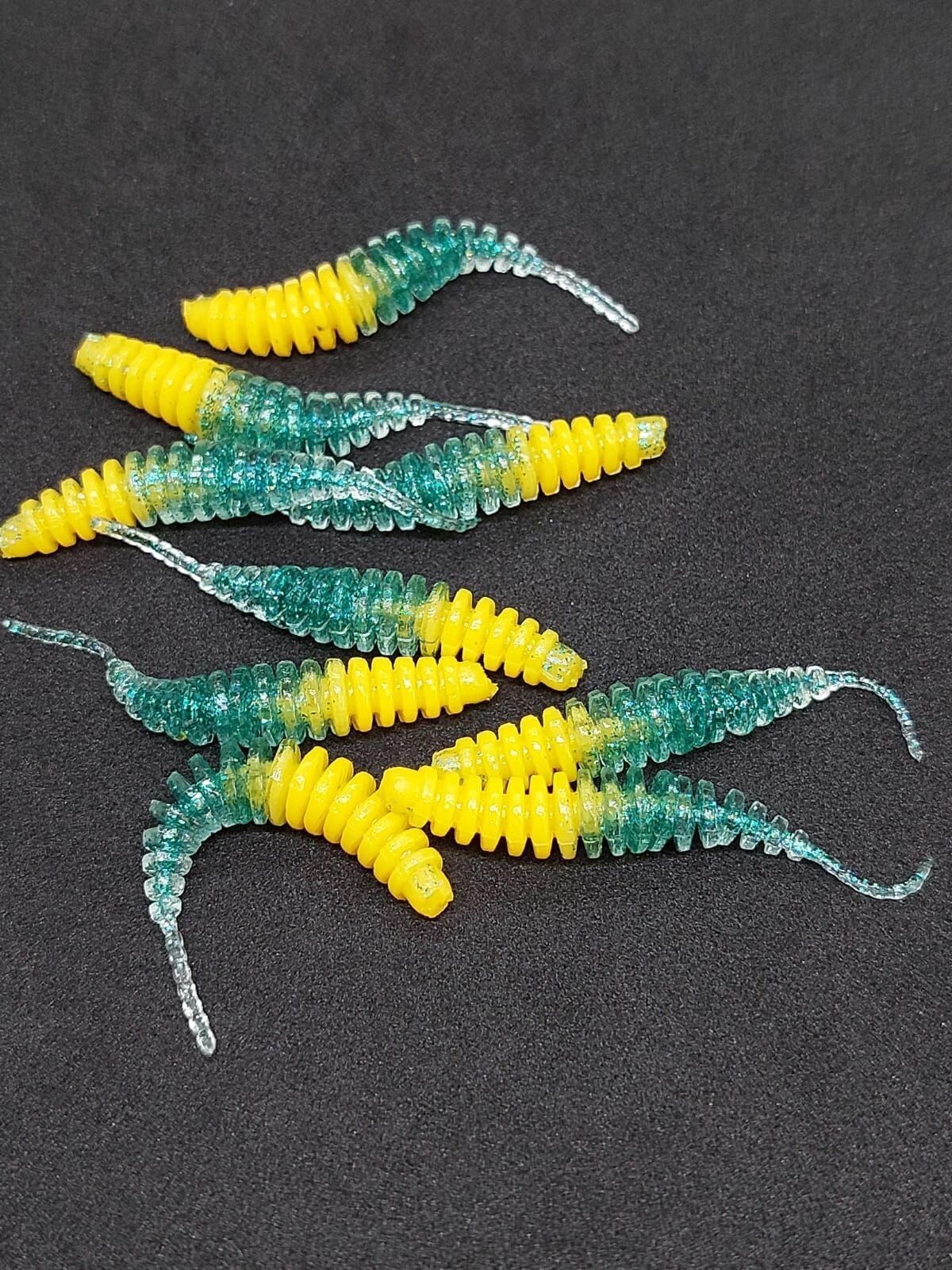 Форелевая силиконовая приманка WORM. Желтый бирюза