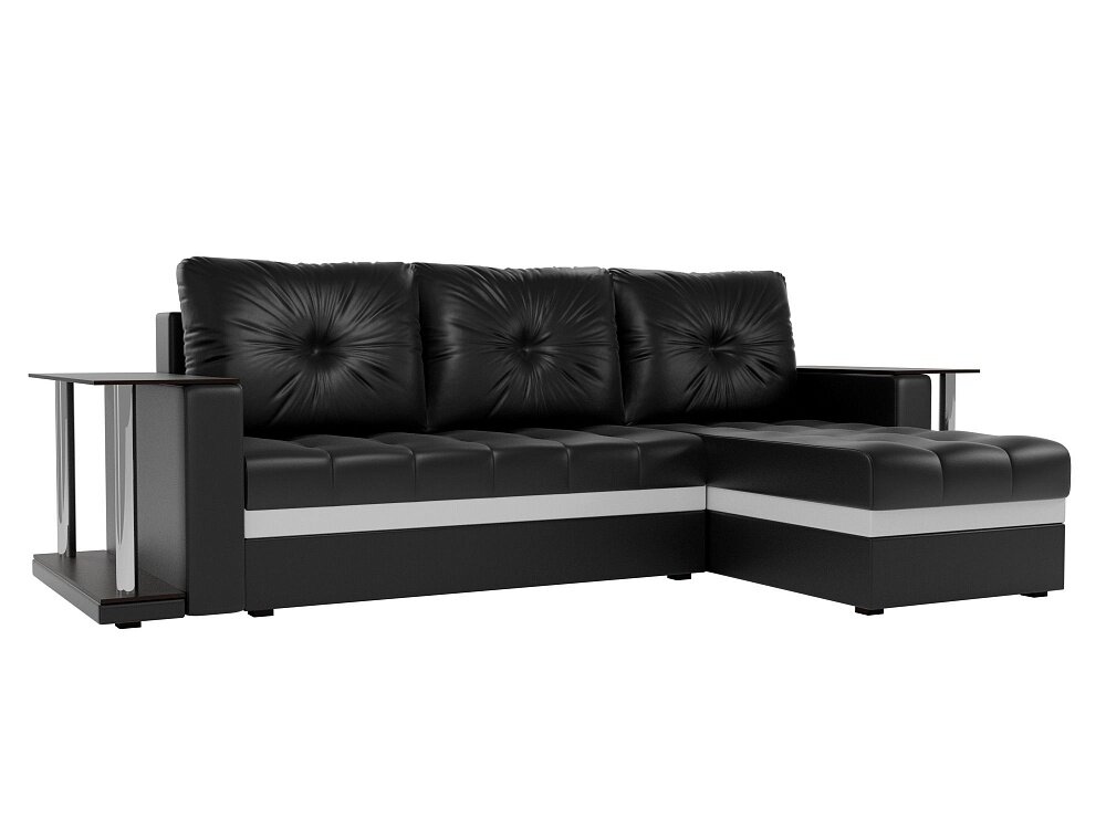 Угловой диван Атланта М Черный Экокожа, дельфин, 282х156х75 см, с ящиком для белья