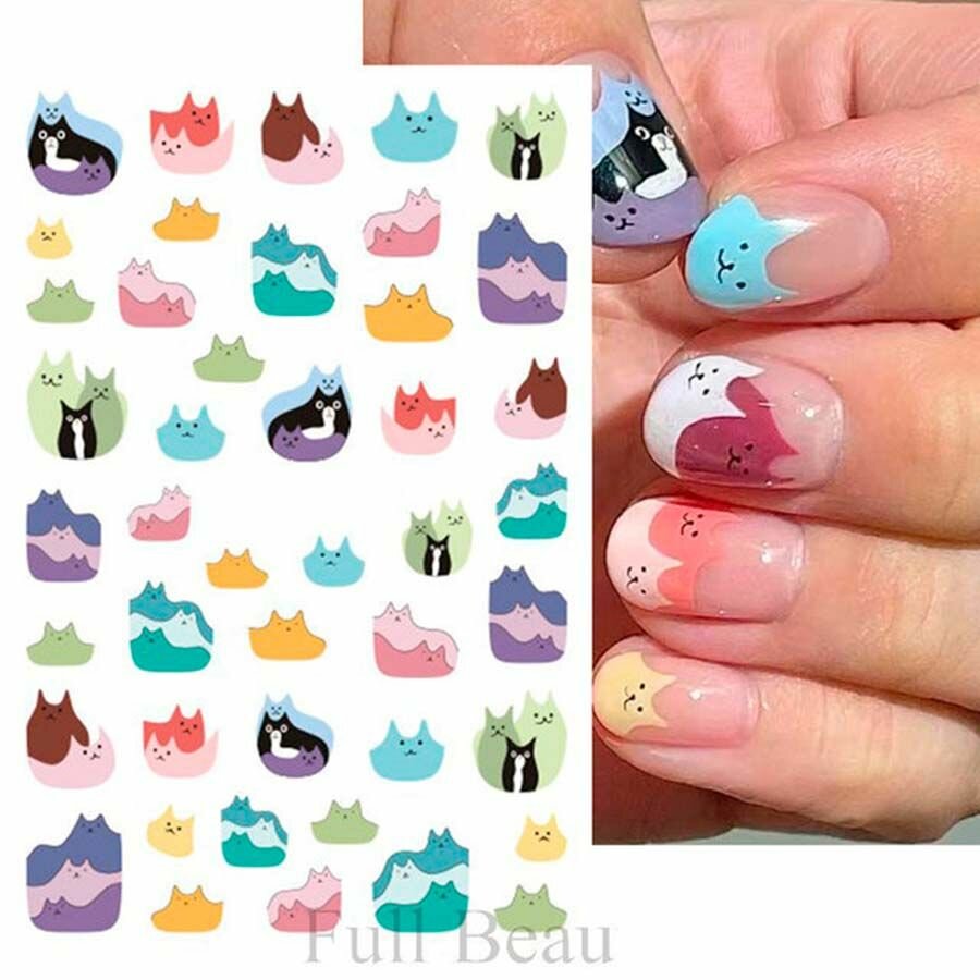 Наклейки для ногтей "Котики", декор для ногтей, фиолетовый цвет