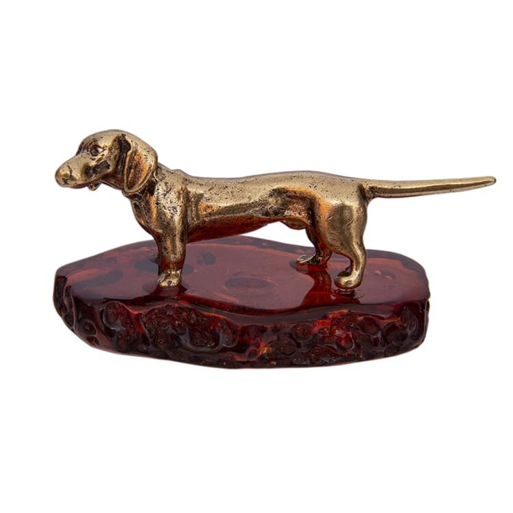 Фигурка на янтаре литая Такса 4 см