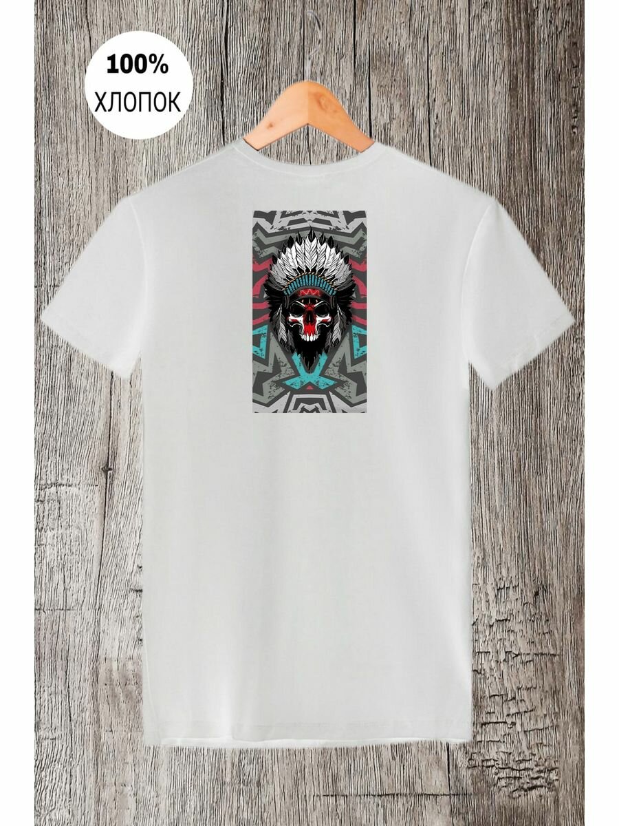 Футболка череп индейца перья узоры