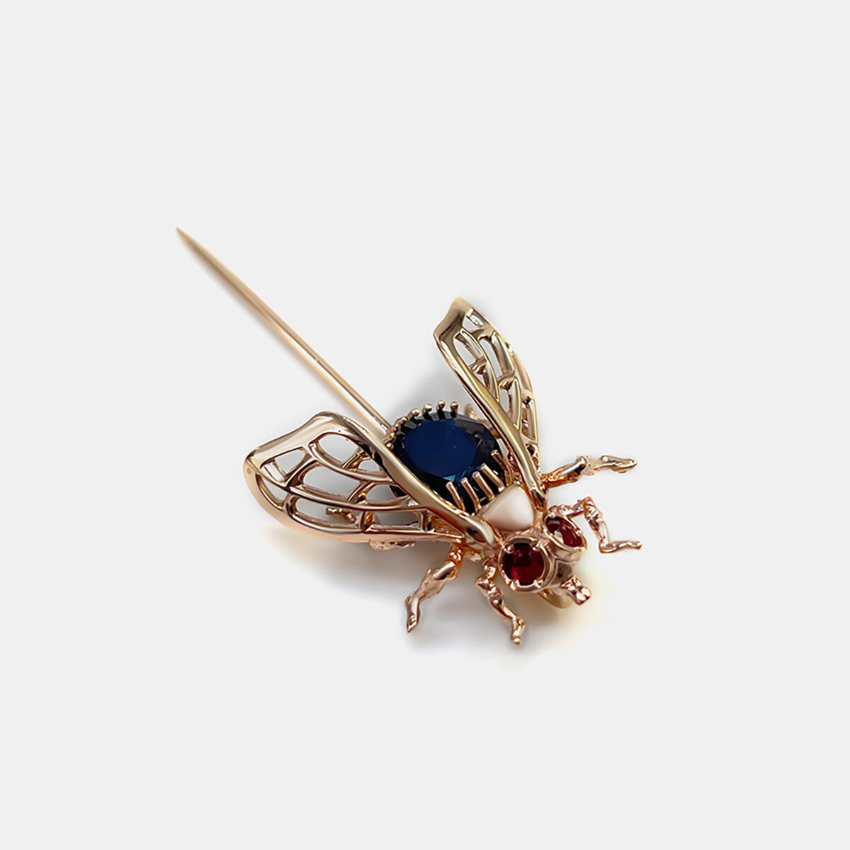 Брошь, красное золото, 585 проба, сапфир, рубин
