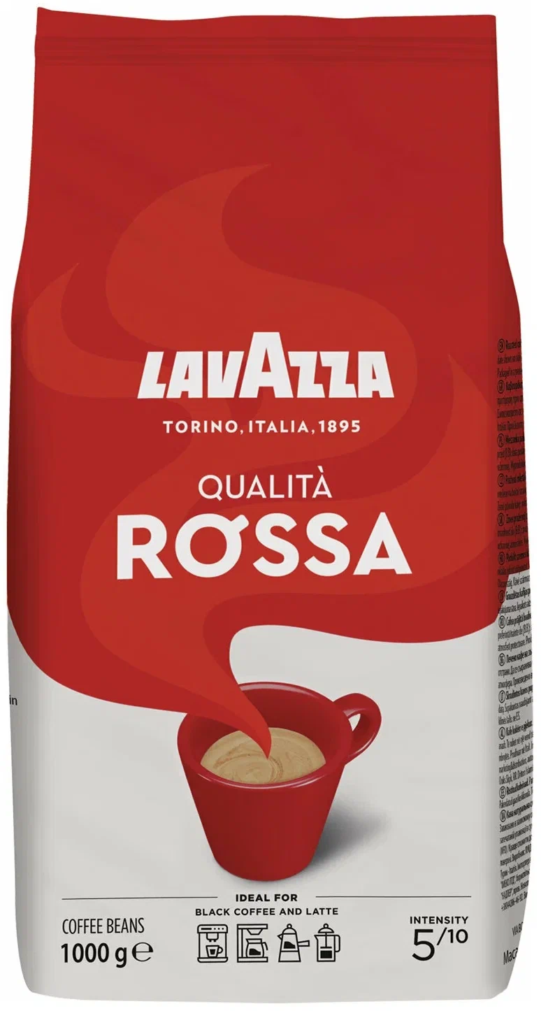 Кофе в зернах Lavazza Qualità Rossa (Лавацца Росса, арабика/робуста), 1 кг