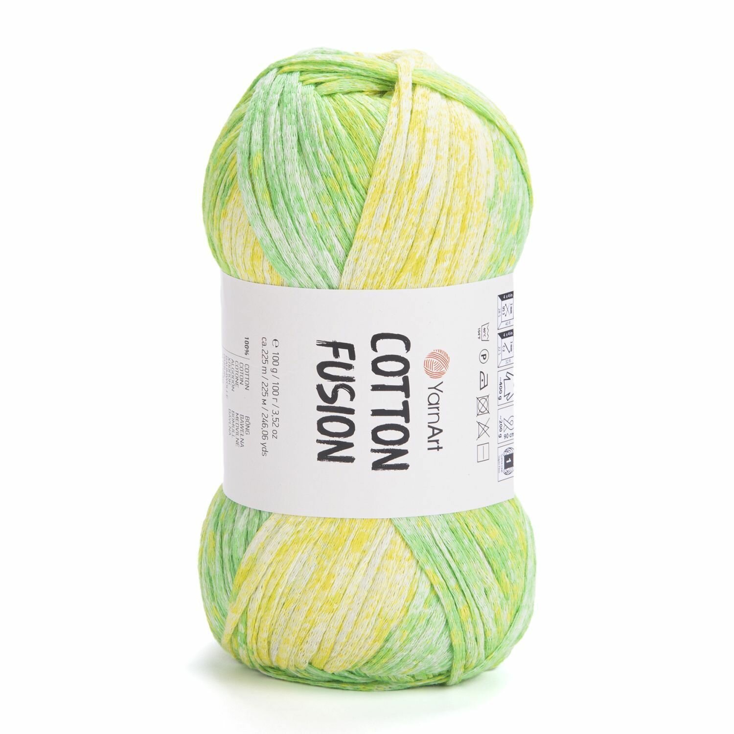 Пряжа Cotton fusion YarnArt, желто-салат - 3644, 100% хлопок, 5 мотков, 100 г, 225 м.