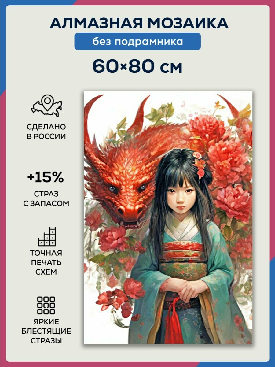 Алмазная мозаика 60x80 Девочка и дракон без подрамника