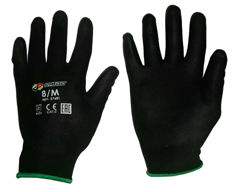 Перчатки нейлон с полиуретан. покрытием 9/L BLACK SKRAB 27682