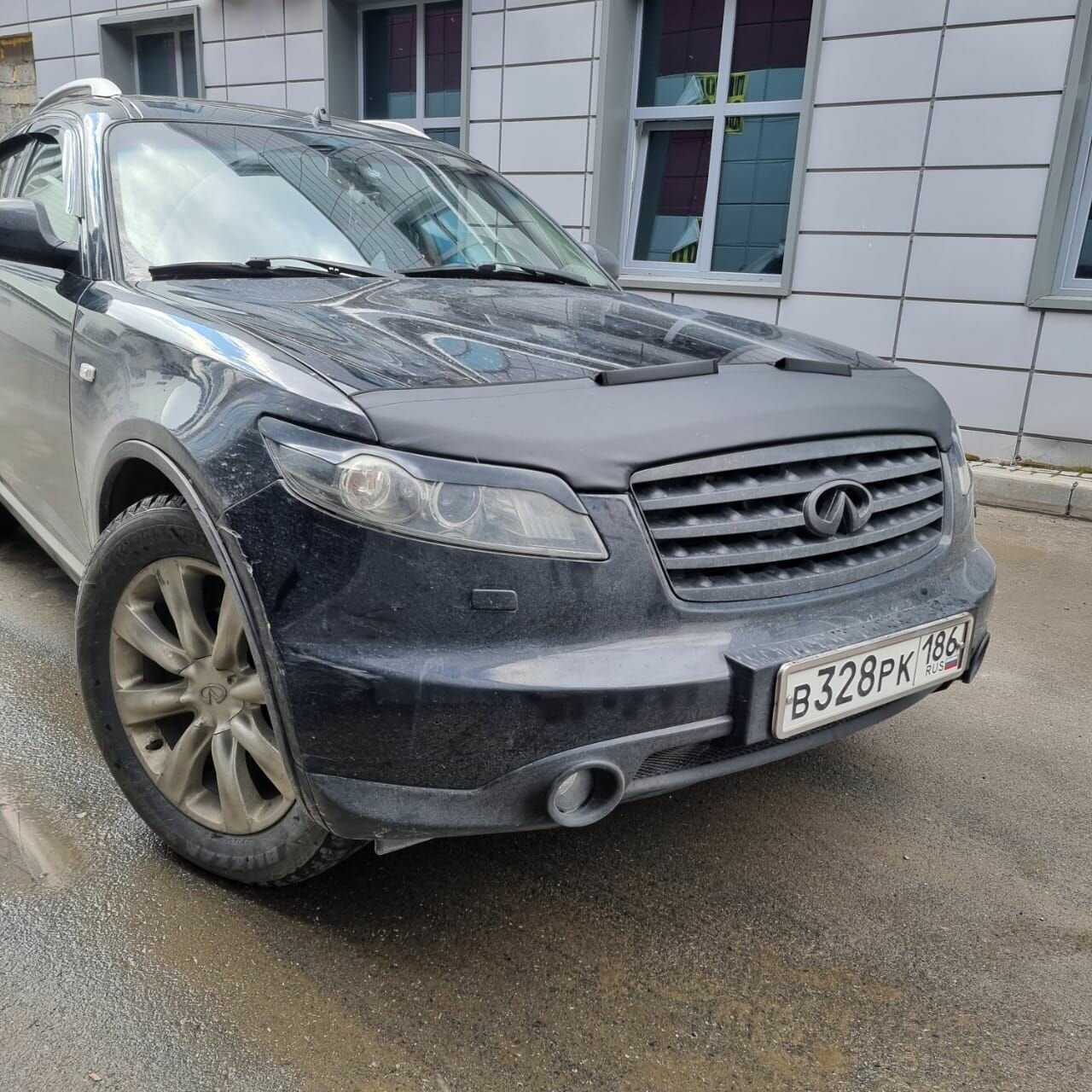 Дефлектор капота кожаный для Infiniti FX35/45 S50 2011 -2013 II (S51) Рестайлинг Инфинити