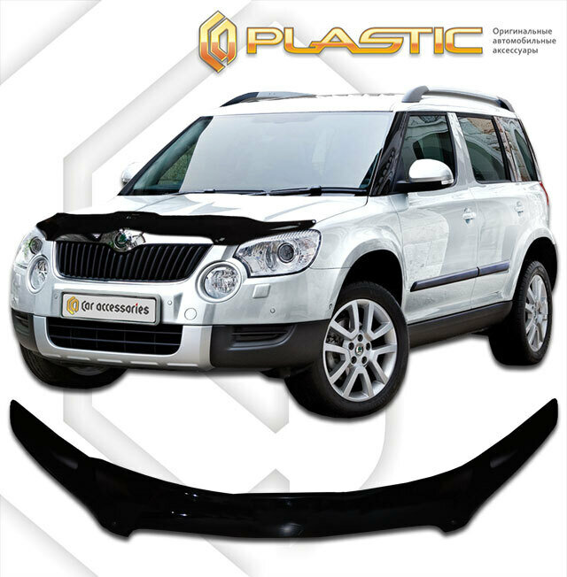 Дефлектор капота Skoda Yeti 2009-2013 Черный глянцевый СА Пластик