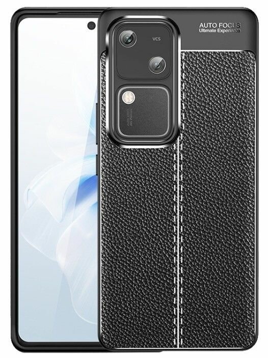 Чехол на Vivo V30 силиконовый под кожу черный противоударный