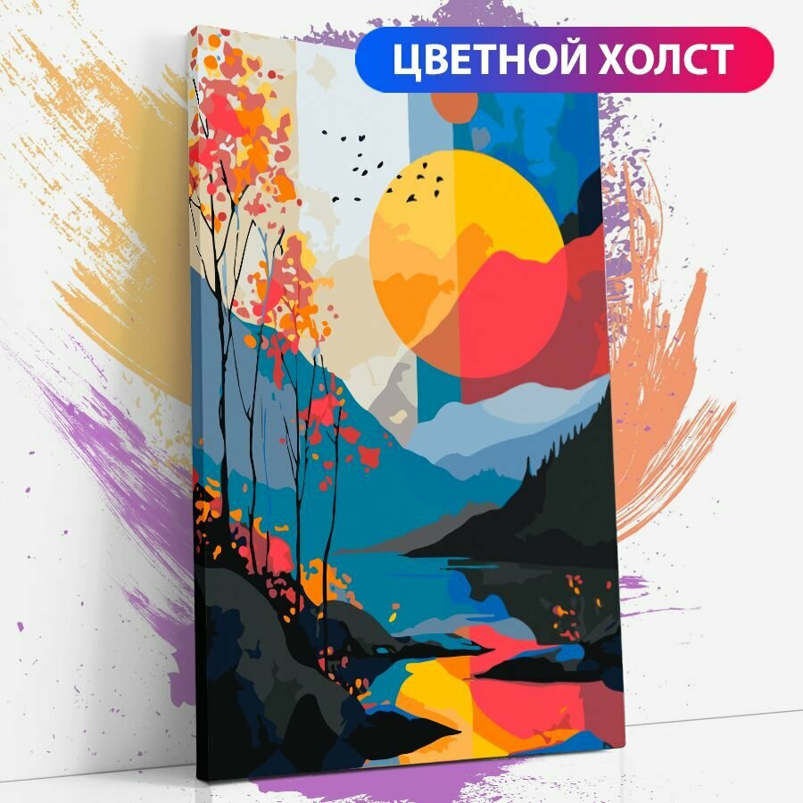 Картина по номерам на холсте с подрамником, "Япония, природа, закат, горы", 40х60 см