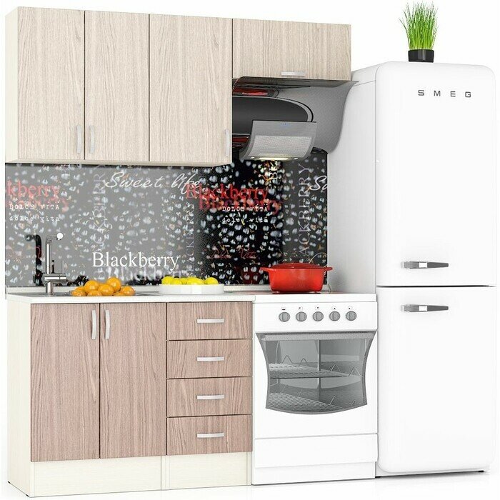 Кухня Мери 04 цвет ясень шимо светлый/темный, столешница сахара белая ШхГхВ 160х30х67 см./100х60х85 см.